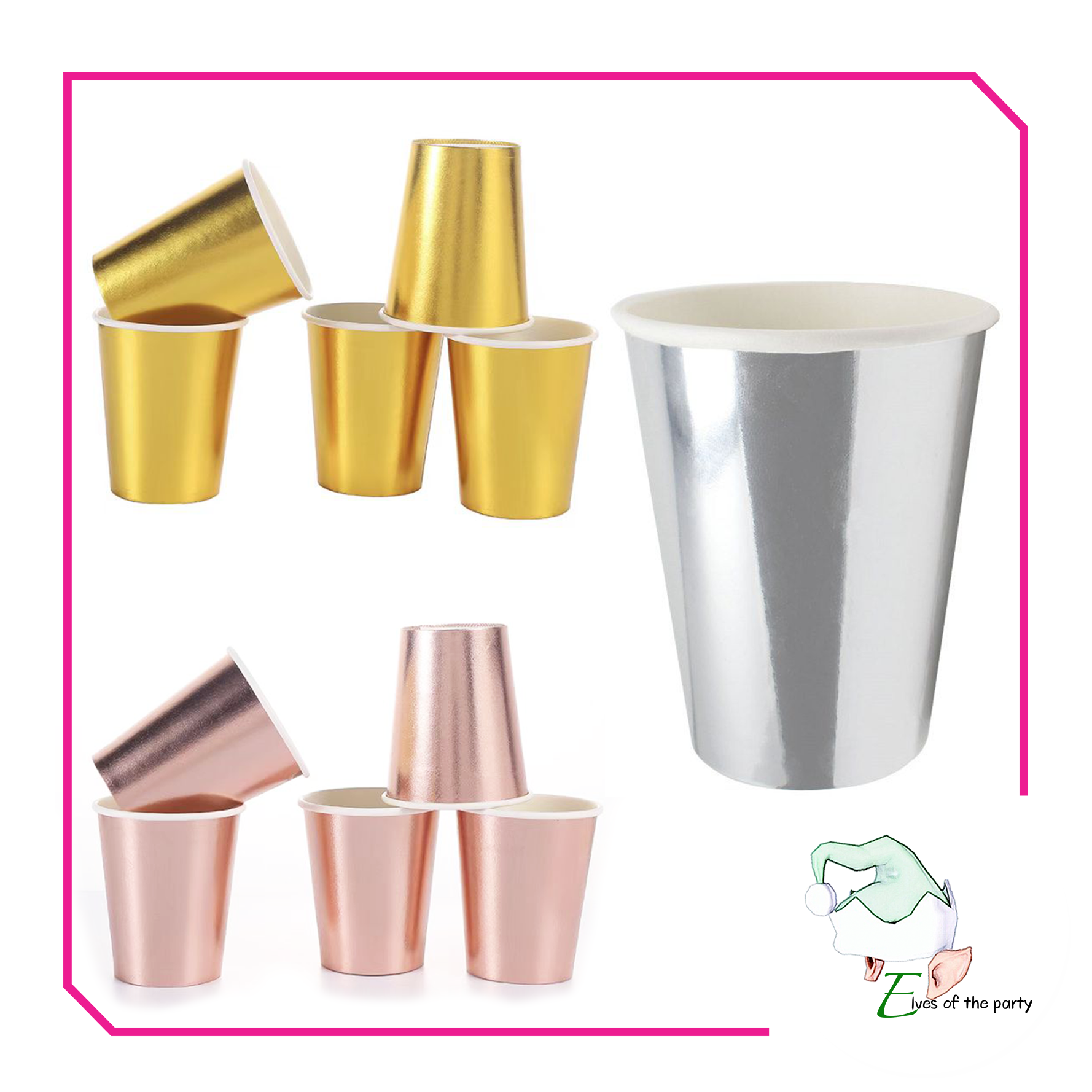 Partyware : Gold / Red / Rose Gold / Silver Metallic Paper Cups – Elves ...